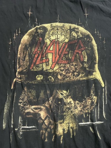 SLAYER Metal Band Tee Black Skull Helmet Graphic Thrash Music Mens L | eBay