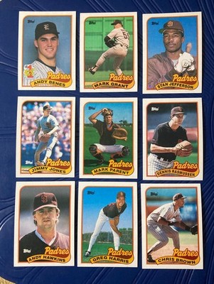 San Diego Padres (9) Card Lot-Grant,Parent,Hawkins,Harris Andy Benes RC ...