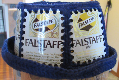 Vintage 1970's FALSTAFF Beer Can Crochet Hat Blue & white Colored Party ...