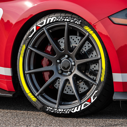 Permanent Tire Lettering Sticker JDM W Yellow Stripes 1.25" 15"-24" 4 ...