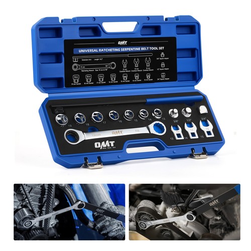 OMT Serpentine Belt Tool Kit 15pcs w Ratcheting Wrench Crowfoot Sockets ...