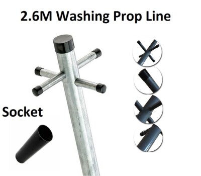 2.6m Quality Washing Line Pole & Socket Clothes Post Dryer Galvanized ...