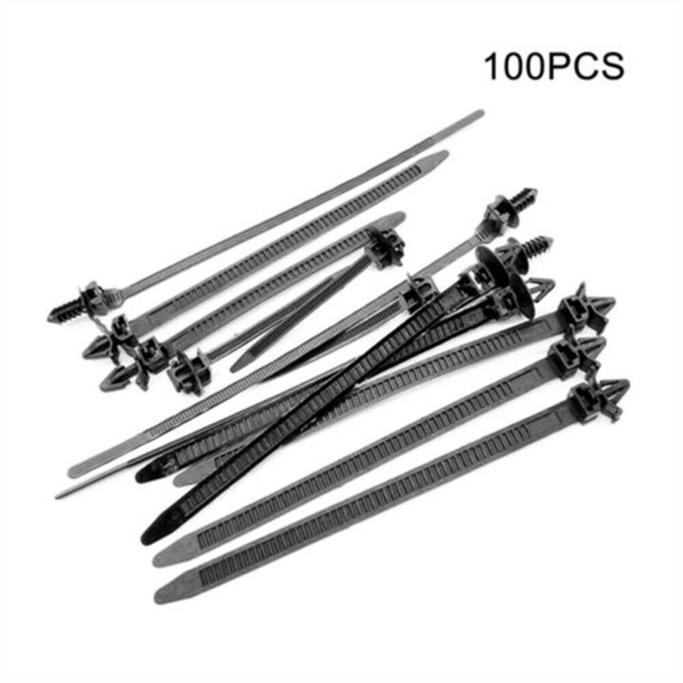 100PCS Car Line Cable-Ties Zip Wrap Push Rivet Clip Wiring Loom Harness ...