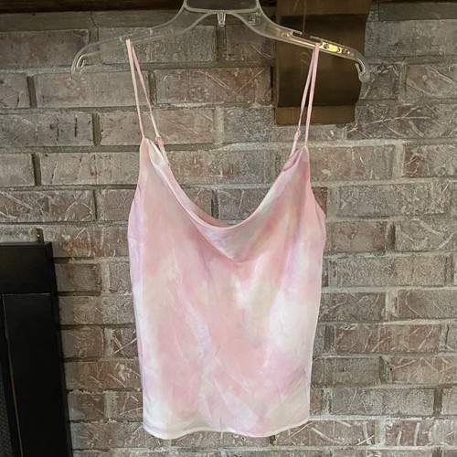 Superdown Satin Pink Tie Dye Jorden Revolve Women’s Cowl Neck Tank Top ...
