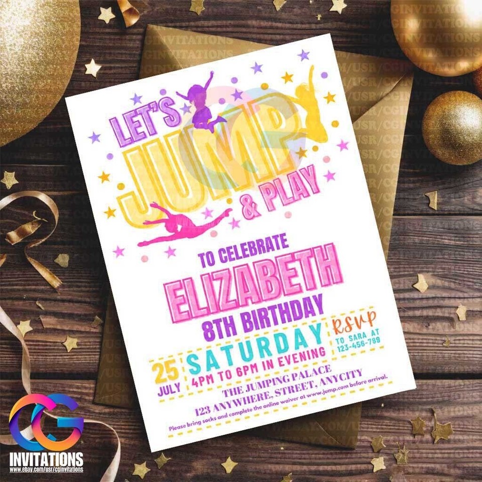 EDITABLE Jumping Birthday Party Trampoline Invitation Template, Instant ...