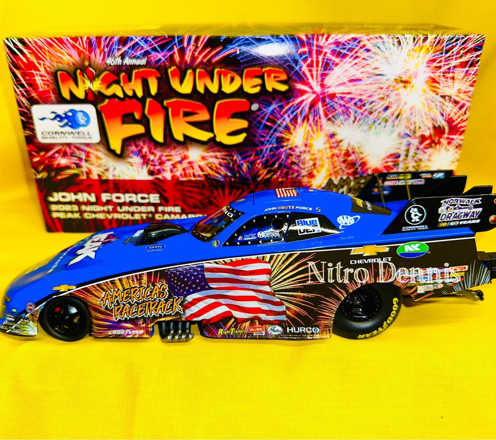 NHRA JOHN FORCE 1:24 Diecast “NIGHT UNDER FIRE” Funny Car AMERICA’S ...