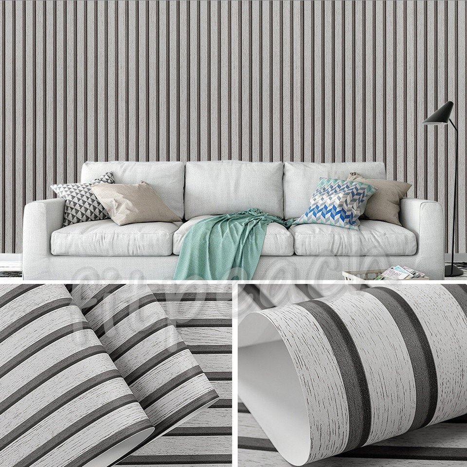 Wooden Slat Panelling Wallpaper 3D Wood Panel Effect Stripe Home.Room ...