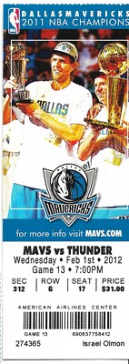 DALLAS MAVERICKS vs. Thunder 2/01/2012 TICKET Kevin Durant Double ...
