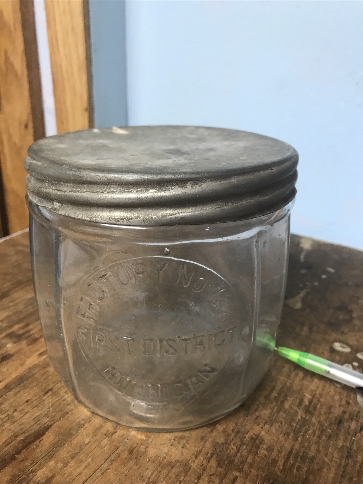 *READ* RARE Vintage Glass Cigar Jar Factory 722 Michigan Metal Lid ...