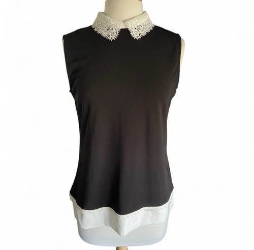 Karl Lagerfeld Designer Black Peter Pan Collar Sleeveless Blouse Size S ...