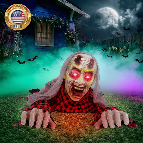 Zombie Halloween Animatronics Decoration with Light-Up Eyes Creepy ...