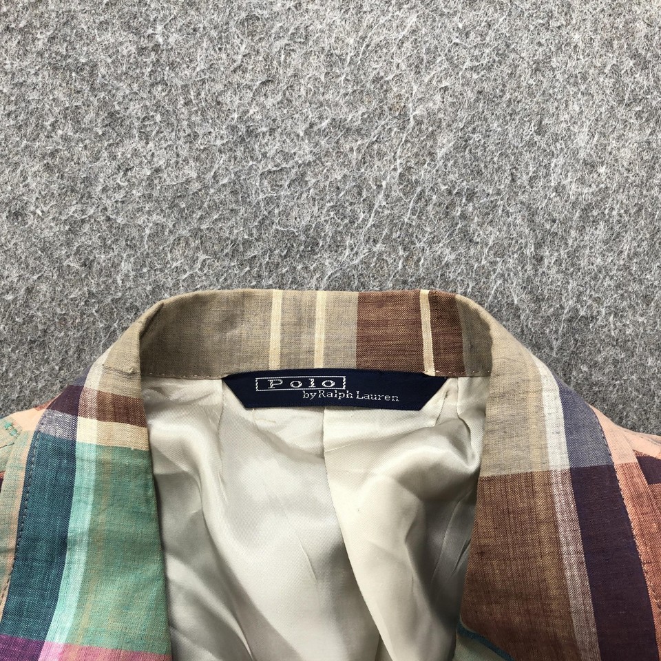 Polo Ralph Lauren Blazer Mens 42L Multicolor Madras Plaid Cotton Sport ...