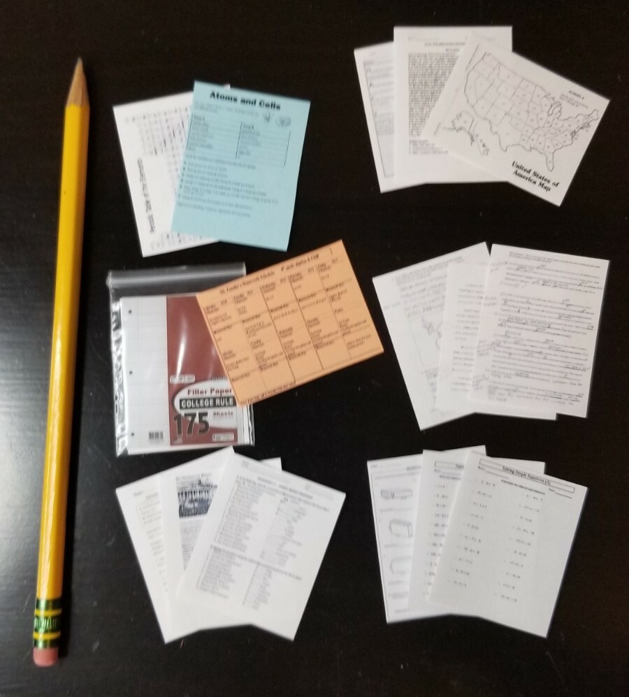 1/6 SCALE Mini HIGH SCHOOL papers, 1 folder, lined paper, homework ...