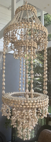 Vintage Sea Shell Cowrie Chandelier Double Planter Puka MCM 29x10.5" | eBay