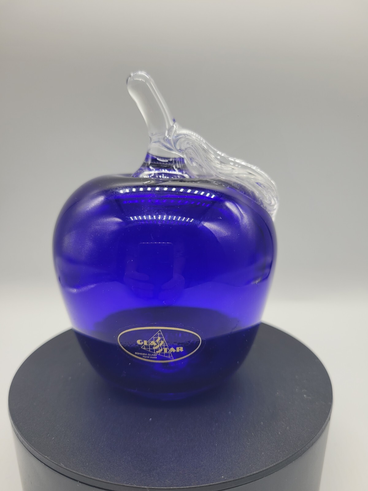 Vintage GLASSTAR Handblown Cobalt Blue Apple with Leaf Bohemia Glass w ...