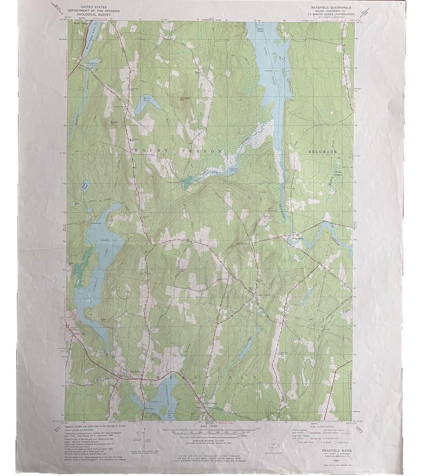 Map Readfield Maine USGS 1980 Topographic Geological 1:24000 27x22 ...
