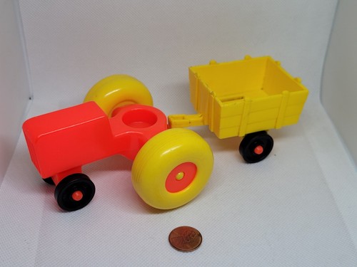 Vintage Fisher Price little people red farm tractor, yellow wagon | eBay