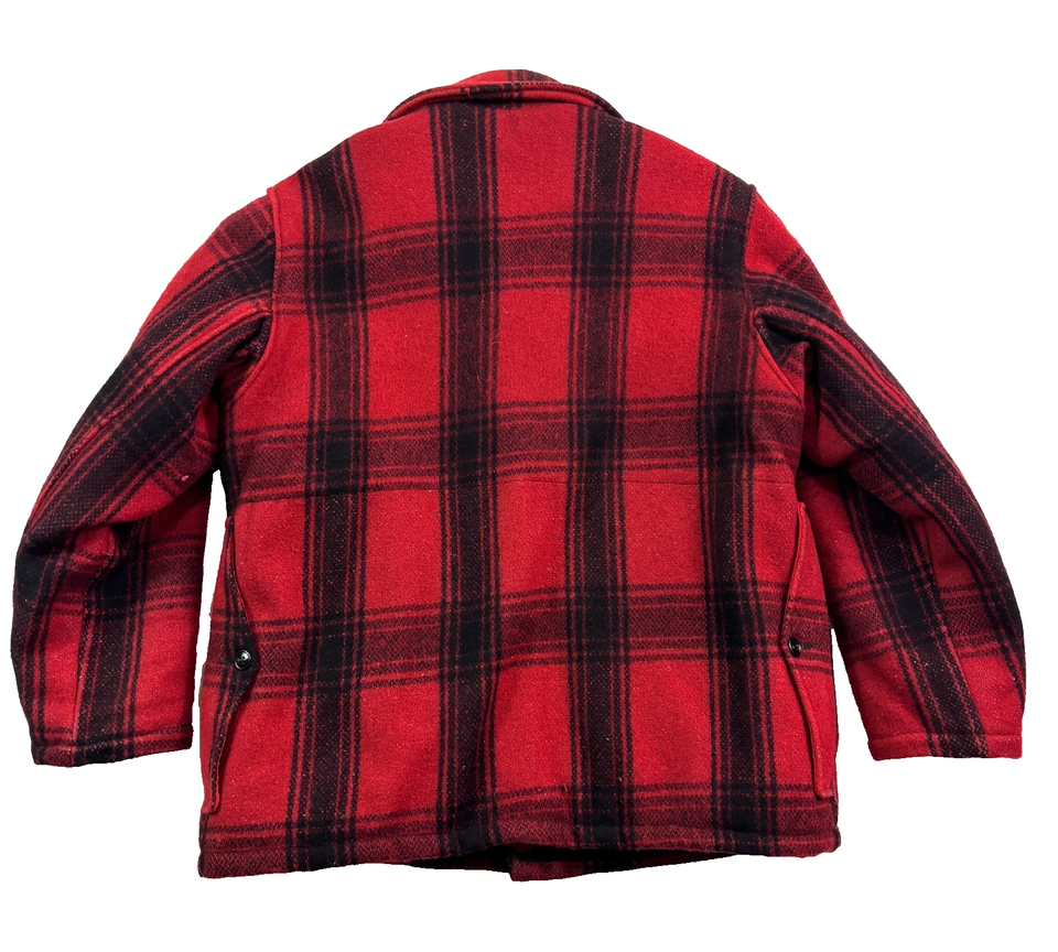 vtg 70s Medium Red Black Buffalo Plaid Mackinaw Lumber Cruiser Jacket ...