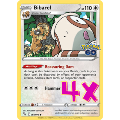 4X Pokémon TCG Bibarel 060/078 Pokemon GO Regular Common Card 2022 ...