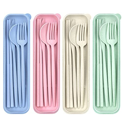 Reusable Plastic Utensils Set with Case Tableware Spoons and Forks Set ...