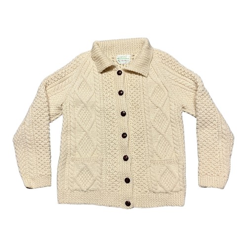AN IRISH TRADITIONAL Cardigan Womens Beige Wool Ireland Cable Knit ...