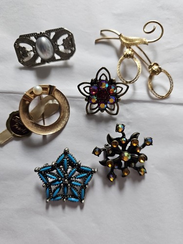 6 Gorgeous Pins- 1 Cultured Pearl, Red Stone, Gold filled, Gold Stone ...