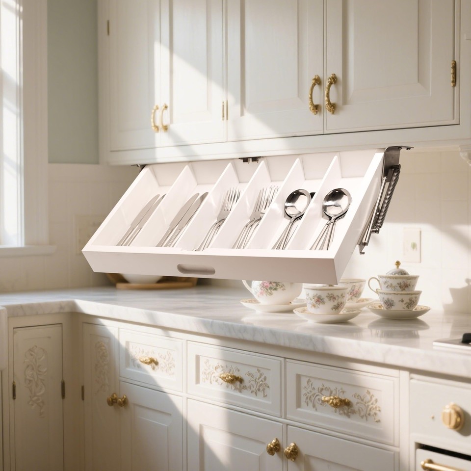Pull Down Silverware Rack, Under Cabinet Kitchen Storage Organizer ...