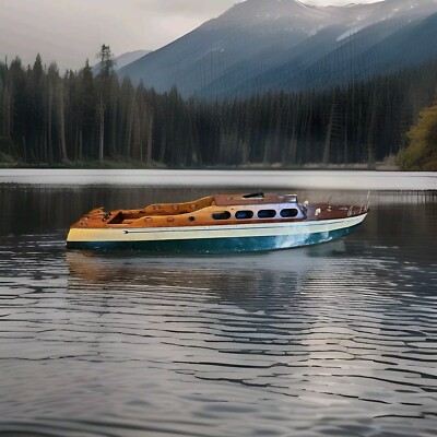 Antique Marlow Cabin Cruiser Steam Engine Boat Yacht Wooden Scale Model ...