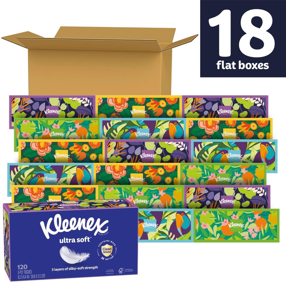 Ultra Soft Facial Tissues, 18 Flat Boxes, 120 Tissues per Box, 3-Ply ...