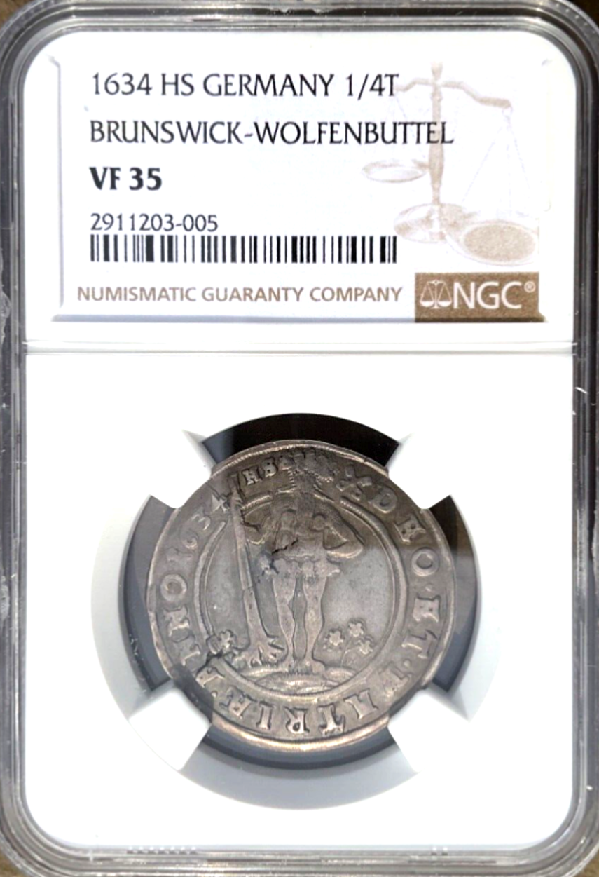1634 HS German States Brunswick Wolfenbuttel 1/4 Taler NGC VF35 Germany ...