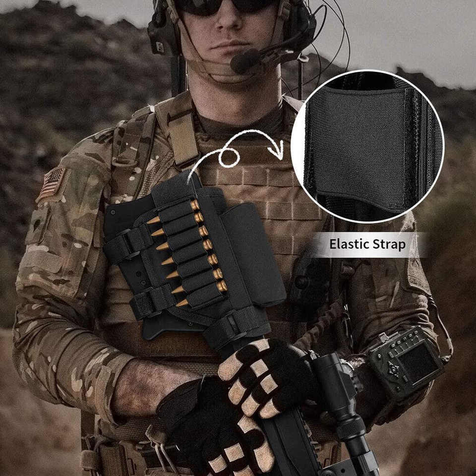 Tactical Rifle Buttstock Cheek Rest Riser Ammo Cartridges Carrier Case ...