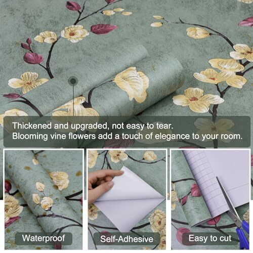 Floral Peel and Stick Wallpaper Flower Tree Contact Paper Self 17.7”x80 ...