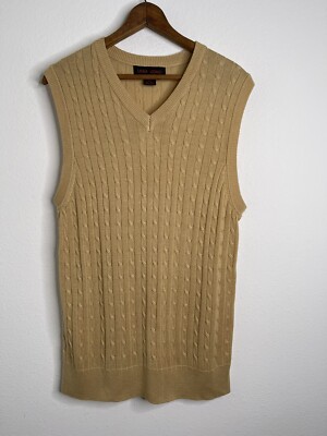 Linea Uomo Men’s M Gold Color Sweater Vest V Neck Cable Knit Golf ...