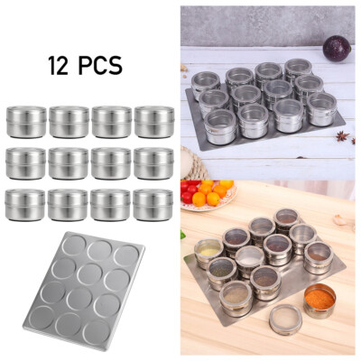Stainless Steel Spice Jar Rack Magnetic Pot Herb Tin Seasoning Storage ...