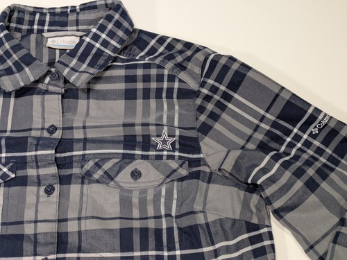 Dallas Cowboys Columbia Shirt Men Medium Blue Gray Plaid Button Up ...