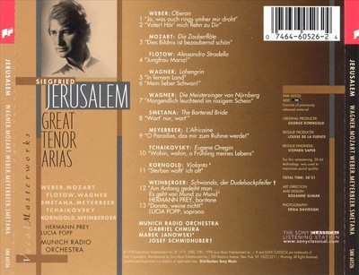 SIEGFRIED JERUSALEM SIEGRIED JERUSALEM SINGS GREAT TENOR ARIAS NEW CD ...