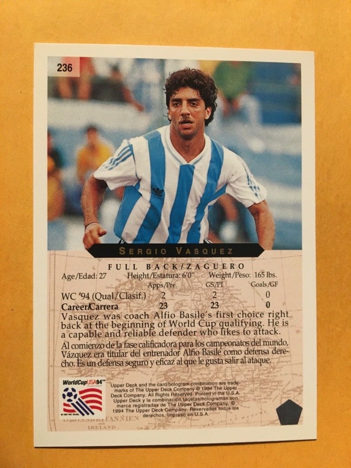 1994 Upper Deck World Cup #236 Argentina Sergio Vasquez Soccer Card | eBay