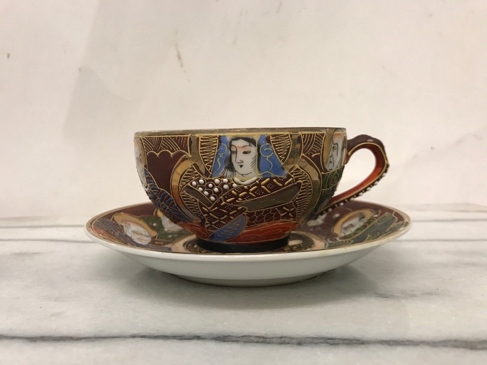 Japanese Hand Painted Tea Cup and Saucer - Colorful design - Vintage | eBay