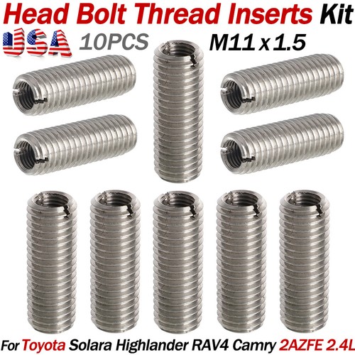 10PC FOR 2001-2005 TOYOTA 2AZFE 2.4L HEAD BOLT THREAD INSERTS M11X1.5 ...