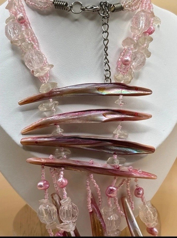 Pink Shell Necklace Large Statement Stunning 18 inch long Summer ...