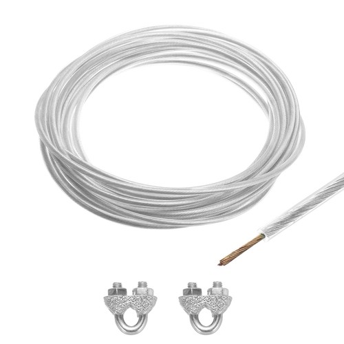 5/32 Clear Vinyl Coated Wire Rope 20ft Galvanized Steel(2PCS M5 Loop ...