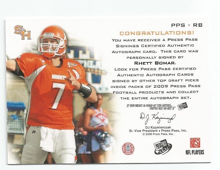 2009 Press Pass Signings Autograph Silver Rhett Bomar #'d /199 Bearkats ...