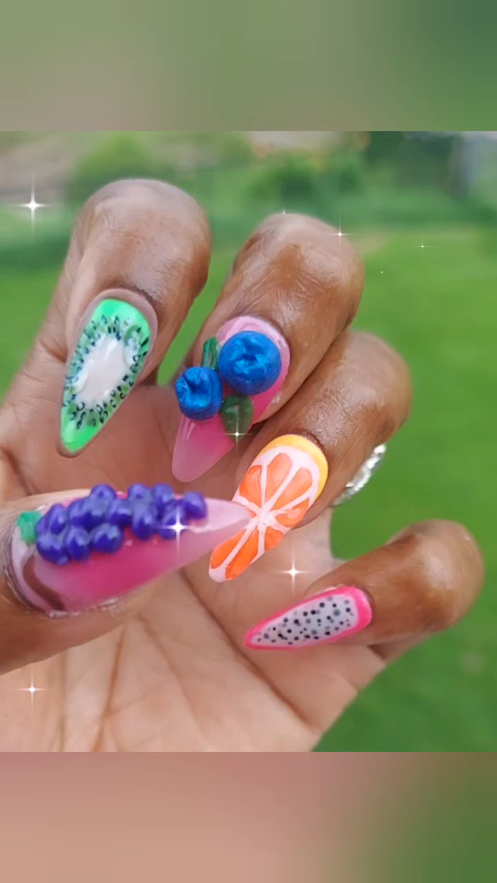 Fruit Nails Summer Nails 3D Fruit Nails Farmers Market Gift Grape Fruit ...