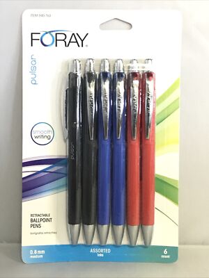 Foray Pulsar Retractable Ballpoint Pens, 0.8 mm, Medium Assorted Inks ...