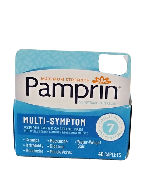 MAXIMUM Strength Pamprin Multi-symptom Menstrual Pain Relief 40 Caplets ...