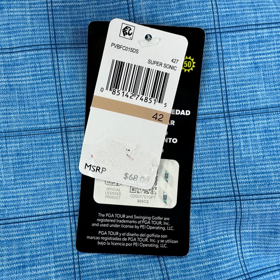 PGA Tour Mens Flat Front Terrain Window Pane 9" Golf Shorts Light Blue ...