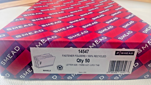 Fastener File Folders, 50 Count, Manila, Reinforced 1/3-Cut Tabs ...
