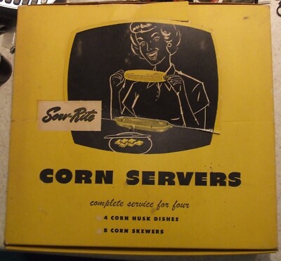 **SERV RITE VINTAGE CORN HOLDER SET WITH TRAYS AND SALT AND PEPPER ...