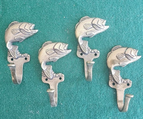 4 SOLID BRASS BASS FISH COAT HOOKS with brass screws | eBay
