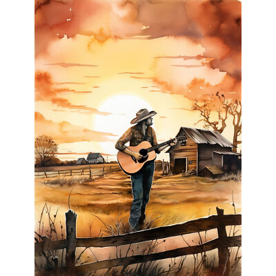 Man Playing Country Music Guitar Farm Sunset Huge Wall Art Poster Print ...